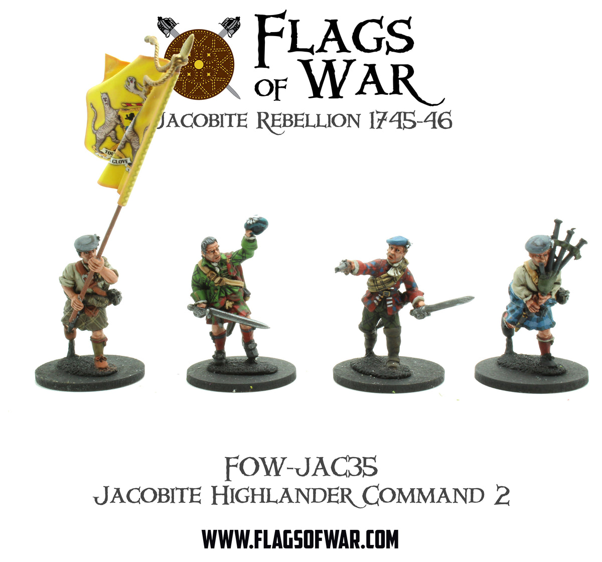 FOW-JAC35 Jacobite Highlander Command 2 – Flags of War